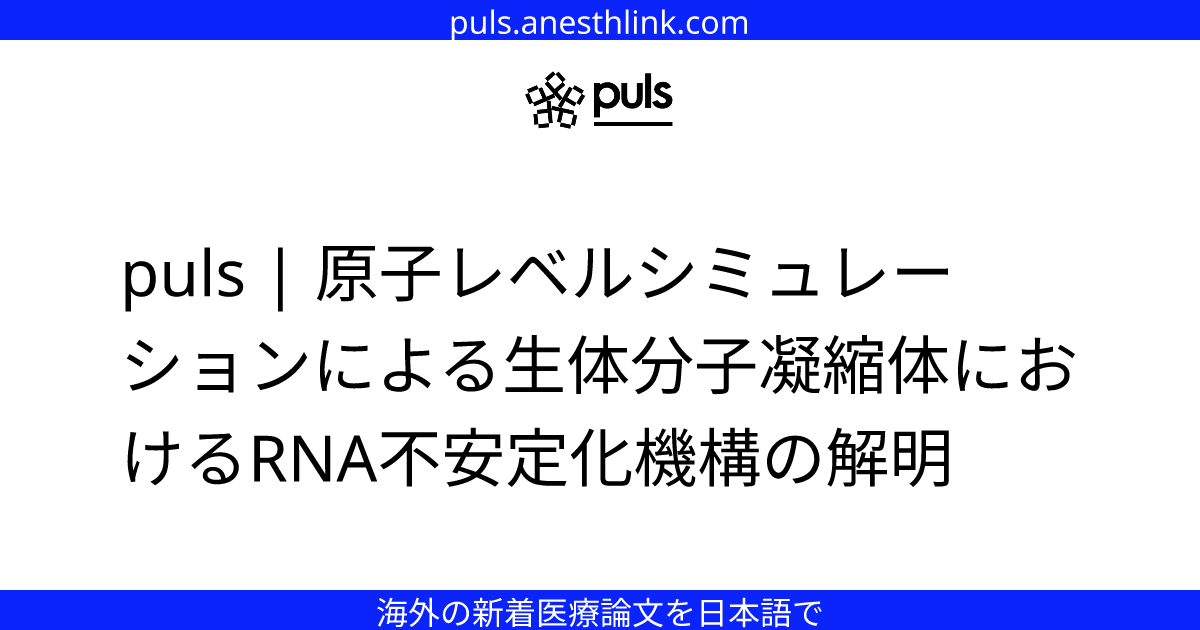 puls | 原子レベルシミュレーションによる生体分子凝縮体におけるRNA不安定化機構の解明